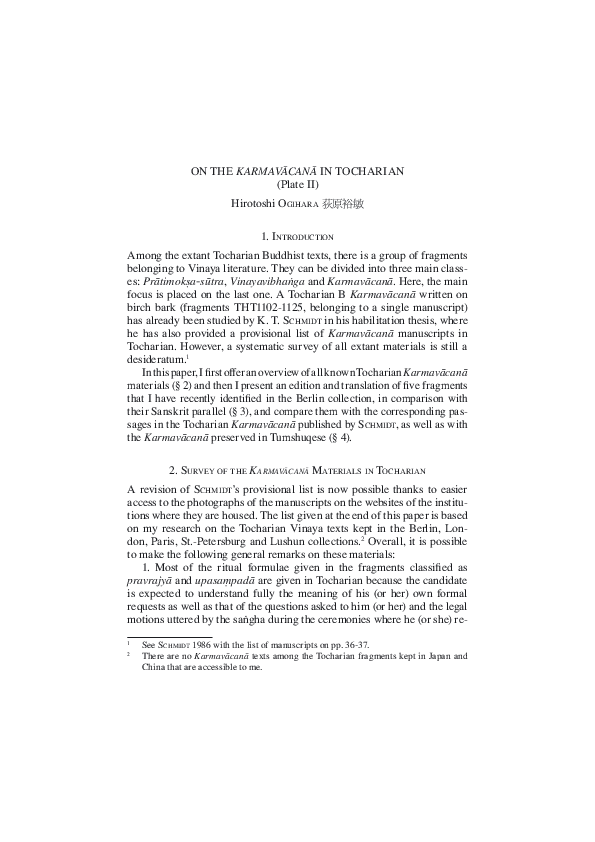 (PDF) On the Karmavācanā in Tocharian