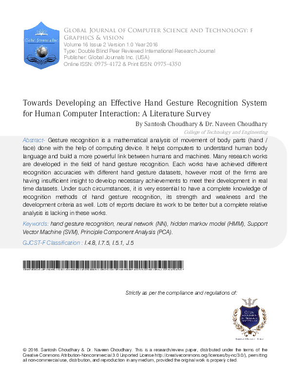 Pdf Towards Developing An Effective Hand Gesture Recognition System For Human Computer