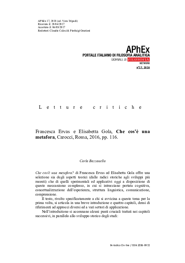 (PDF) Recensione di Francesca Ervas e Elisabetta Gola, Che cos’è una ...