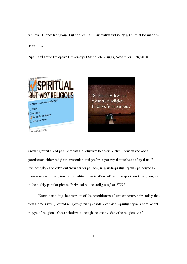 (PDF) Spiritual, but not Religious, but not Secular: Spirituality and ...
