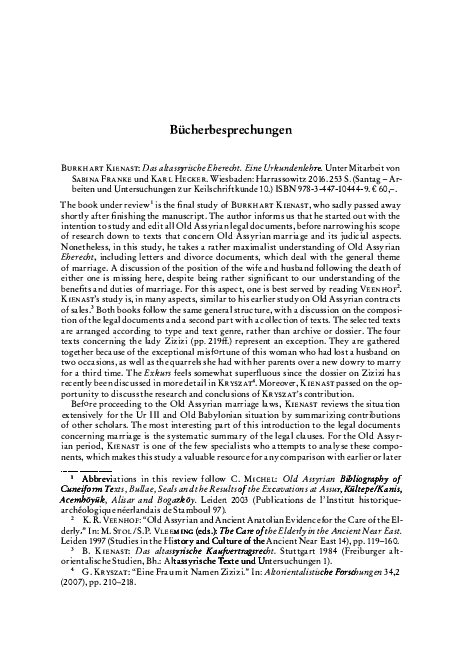 (PDF) Review of B. Kienast, Das altassyrische Eherecht: Eine ...