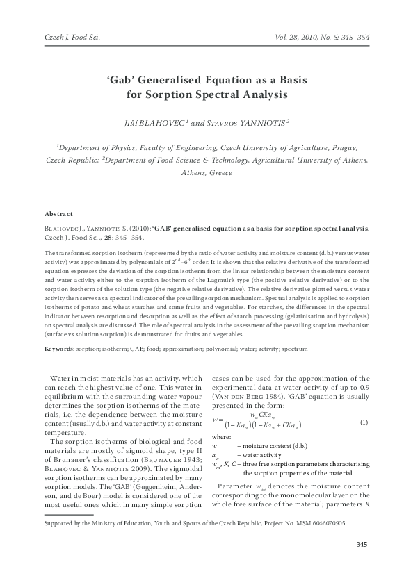 (PDF) 'Gab' Generalised Equation as a Basis for Sorption Spectral Analysis