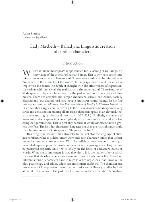 (PDF) Lady Macbeth – Balladyna. Linguistic creation of parallel characters