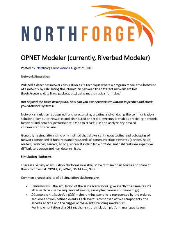 (PDF) OPNET Modeler (currently, Riverbed Modeler) Network Simulation