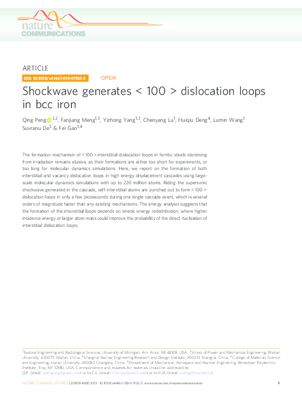 Pdf Shockwave Generates Dislocation Loops In Bcc Iron