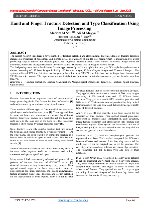 Pdf Hand And Finger Fracture Detection And Type Classification Using