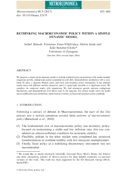 (PDF) RETHINKING MACROECONOMIC POLICY WITHIN A SIMPLE DYNAMIC MODEL
