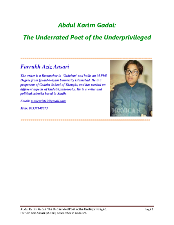 (DOC) Abdul Karim Gadai: The Underrated Poet of the Underprivileged