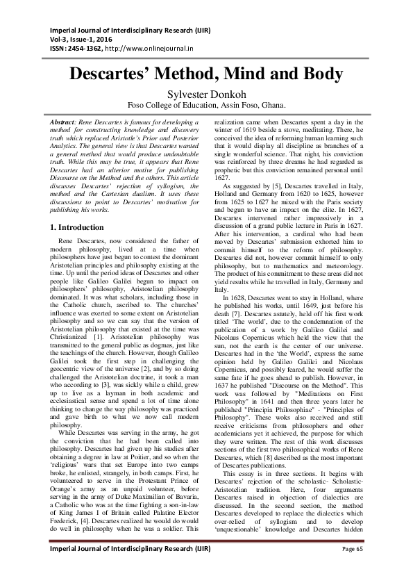 (PDF) Descartes' Method, Mind and Body