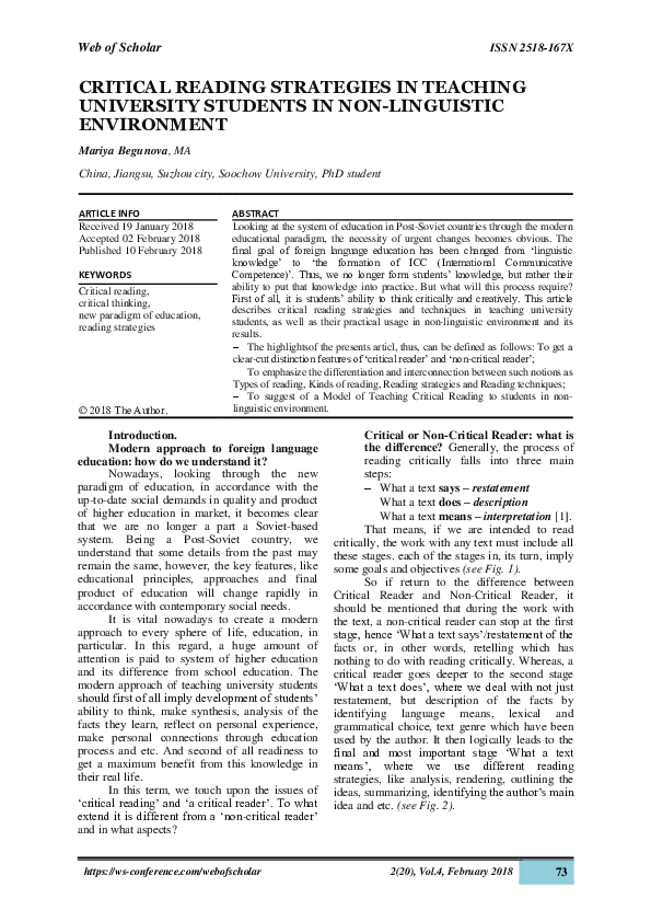 (PDF) CRITICAL READING STRATEGIES IN TEACHING UNIVERSITY STUDENTS IN ...