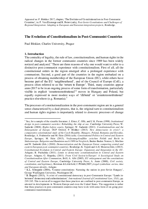 (PDF) The Evolution of Constitutionalism in Post-Communist Countries