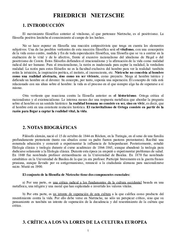 (PDF) FRIEDRICH NIETZSCHE 1. INTRODUCCIÓN
