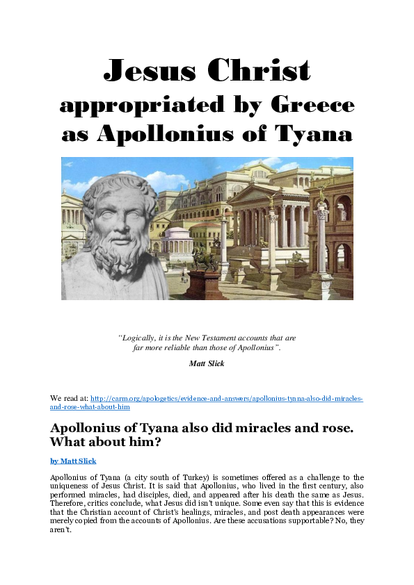 (DOC) Jesus Christ appropriated by Greece as Apollonius of Tyana