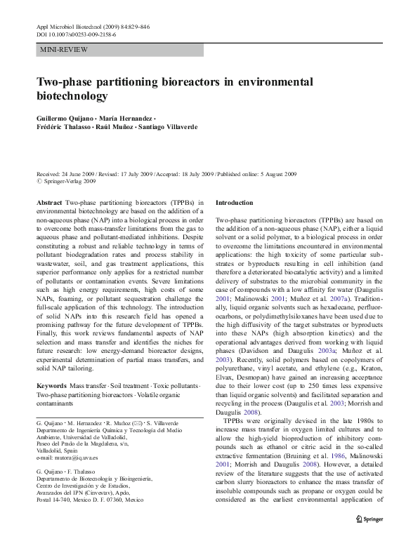 (PDF) Two-phase partitioning bioreactors in environmental biotechnology