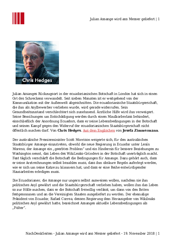 (PDF) Chris Hedges, Julian Assange wird ans Messer geliefert ...