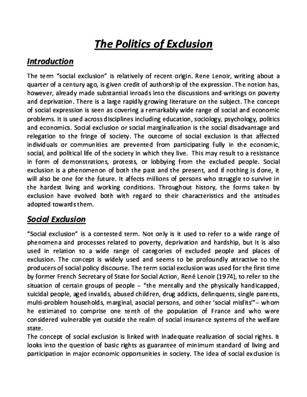 (PDF) The Politics of Exclusion