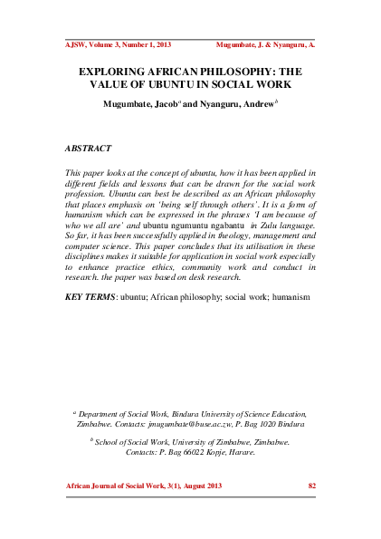(PDF) Exploring African philosophy: The value of Ubuntu in Social Work