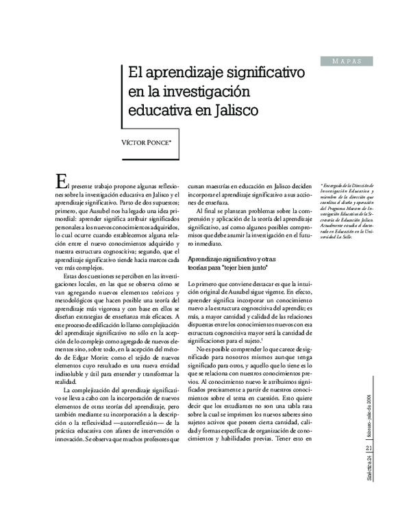 (PDF) El aprendizaje significativo en la investigación educativa en Jalisco