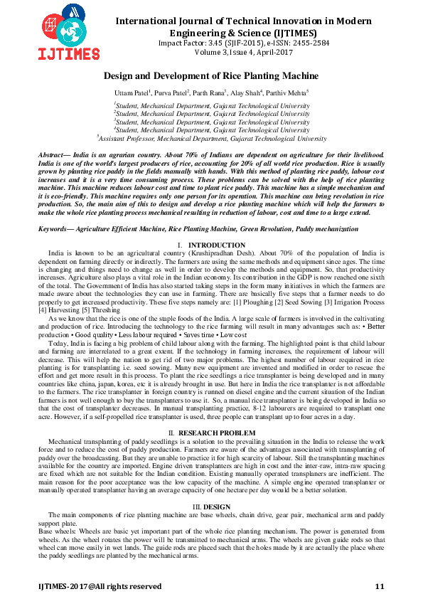 (PDF) Design and Development of Rice Planting Machine