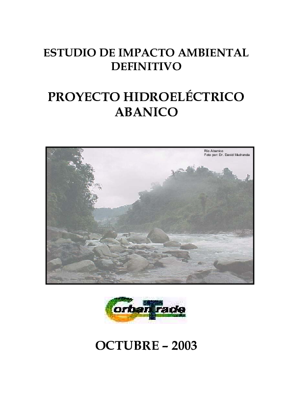 (PDF) ESTUDIO DE IMPACTO AMBIENTAL DEFINITIVO PROYECTO HIDROELÉCTRICO ABANICO