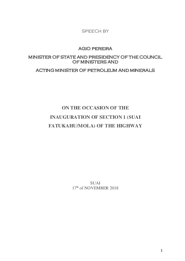 (DOC) ON THE OCCASION OF THE INAUGURATION OF SECTION 1 (SUAI FATUKAHU ...
