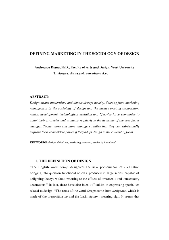 (DOC) DEFINING MARKETING IN THE SOCIOLOGY OF DESIGN