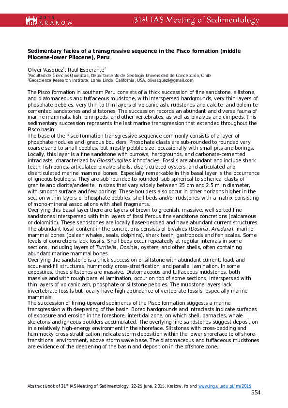 (PDF) Sedimentary facies of a transgressive sequence in the Pisco ...