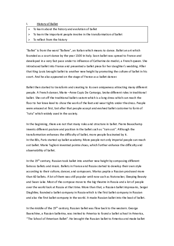 (DOC) History of Ballet | super kristy - Academia.edu