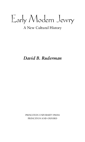 (PDF) David B. Ruderman, *Early Modern Jewry: A New Cultural History ...