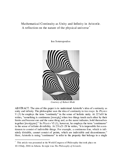 (PDF) Mathematical Continuity as Unity and Infinity in Aristotle. A ...