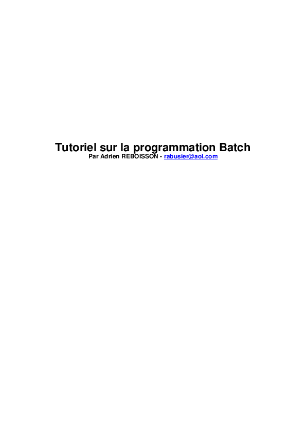 Pdf Tutoriel Sur La Programmation Batch