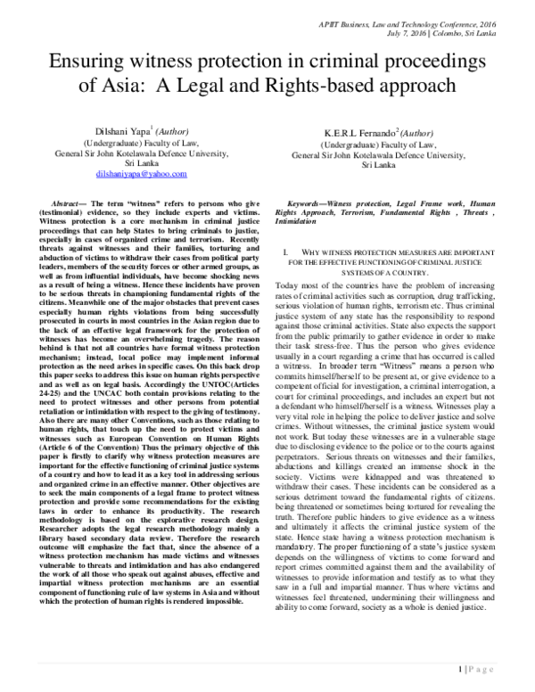 (PDF) Ensuring witness protection in criminal proceedings of Asia: A ...