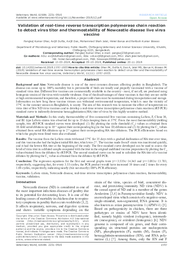 (PDF) Validation of real-time reverse transcription polymerase chain reaction to detect virus ...