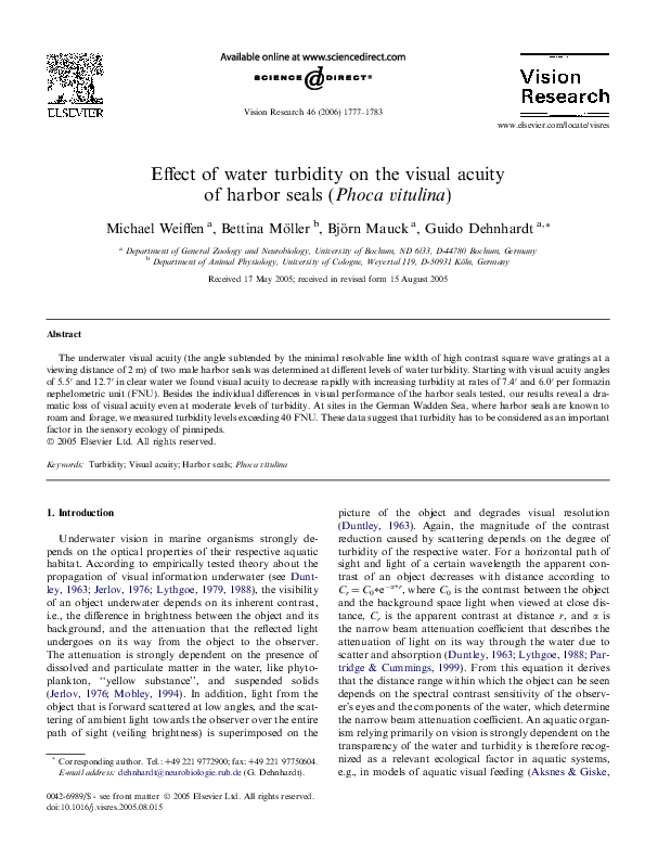(PDF) Effect of water turbidity on the visual acuity of harbor seals ...