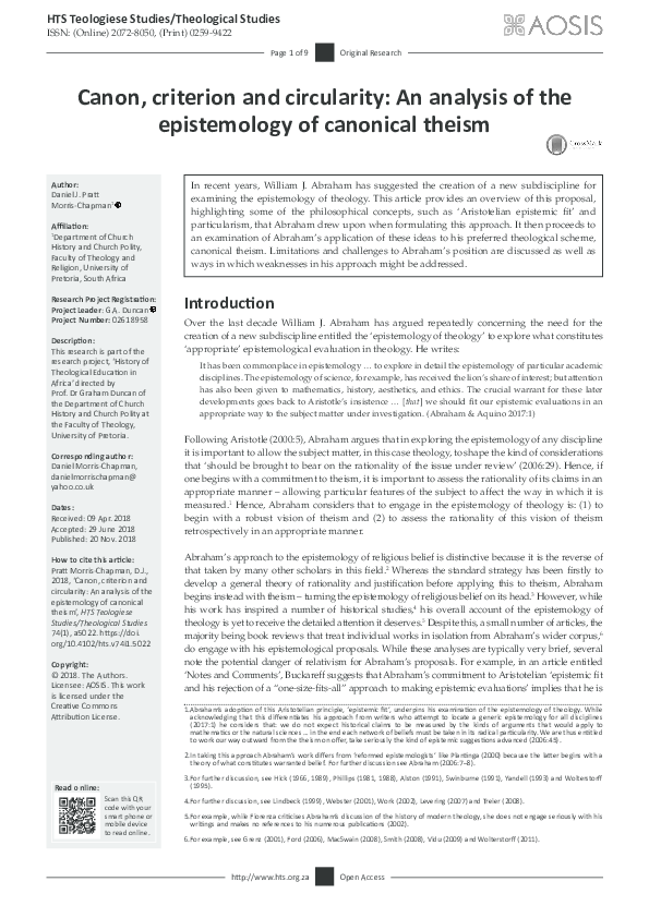 (PDF) Canon, criterion and circularity: An analysis of the epistemology ...