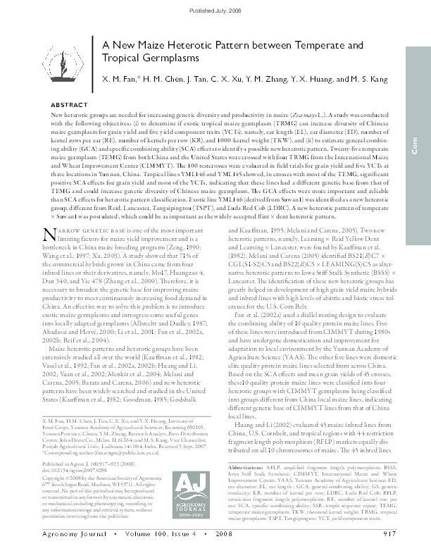 (PDF) A New Maize Heterotic Pattern between Temperate and Tropical ...