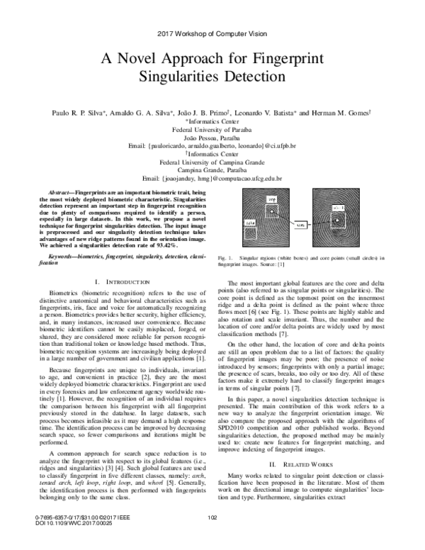 (PDF) A Novel Approach for Fingerprint Singularities Detection