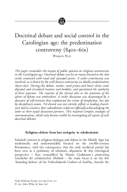 (PDF) Doctrinal debate and social control in the Carolingian age: the ...