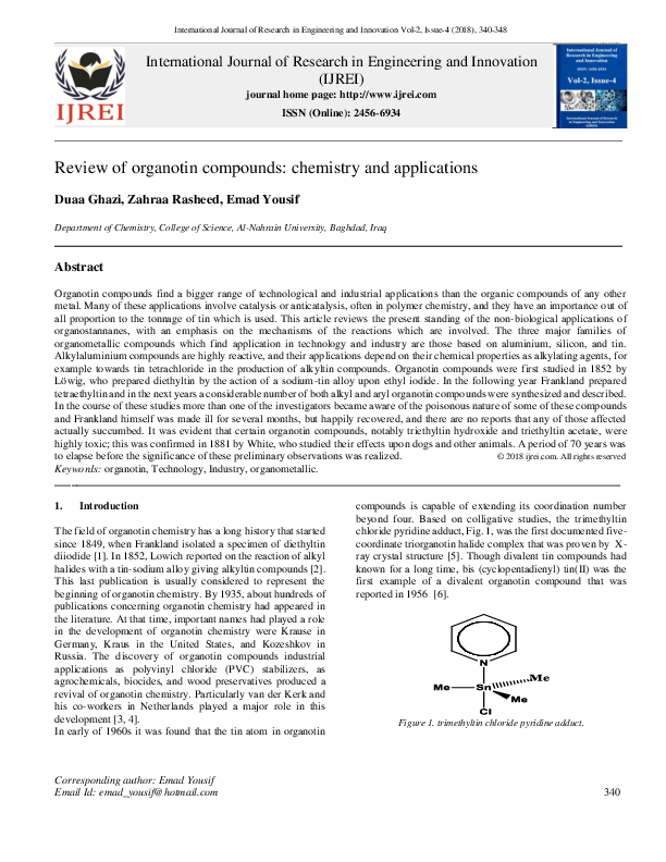 (PDF) Review of organotin compounds: chemistry and applications