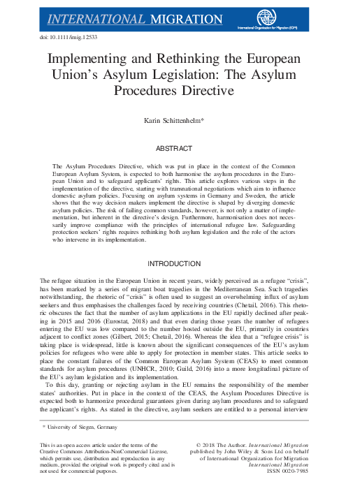 (PDF) Implementing and Rethinking the European Union's Asylum ...