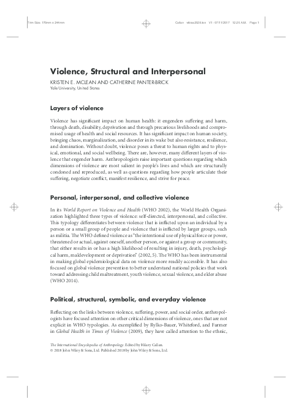 (PDF) Violence, Structural and Interpersonal