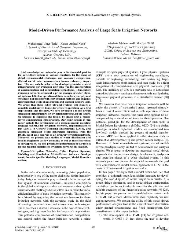 (PDF) Model-Driven Performance Analysis of Large Scale Irrigation Networks | Murilo Bianchin ...