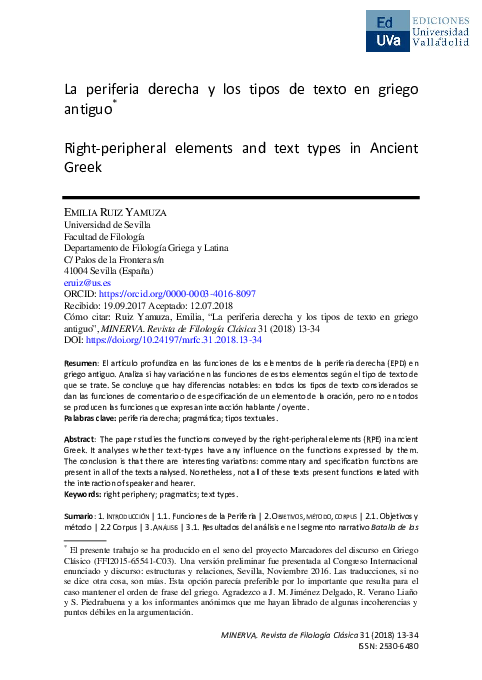(PDF) Right-peripheral elements and text types in Ancient Greek