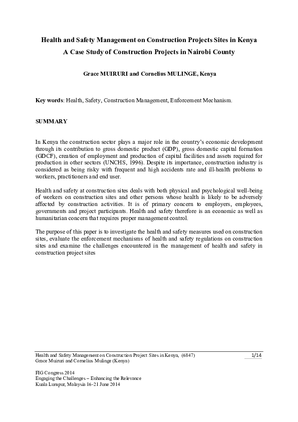 (PDF) Health and Safety Management on Construction Project Sites in ...