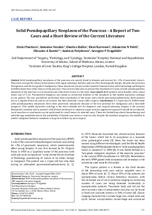 (PDF) Solid Pseudopapillary Neoplasm: Two Cases