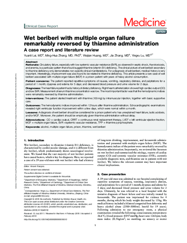(PDF) Wet beriberi with multiple organ failure remarkably reversed by ...