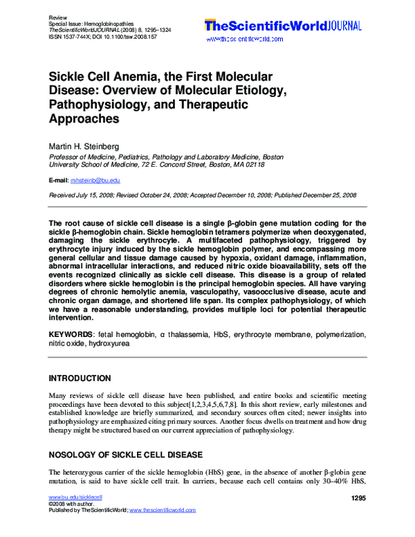 (PDF) Sickle Cell Anemia, the First Molecular Disease: Overview of ...