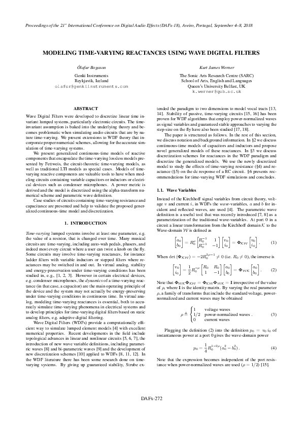 Pdf Modeling Time Varying Reactances Using Wave Digital Filters