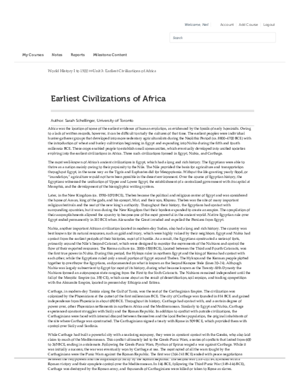(PDF) Earliest Civilizations of Africa: Unit 3 Overview