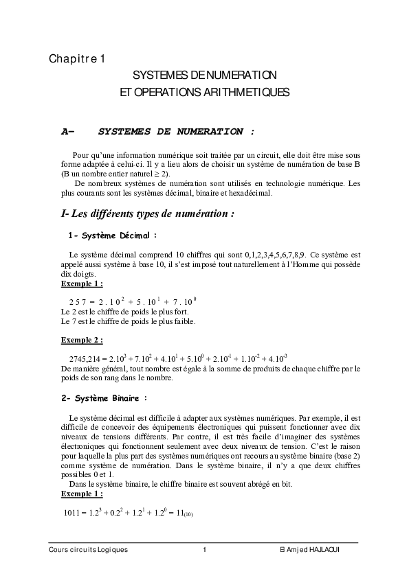 (PDF) Cours circuits logiques